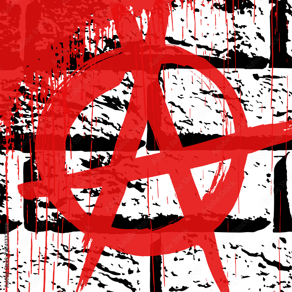 Black and white grunge brick wall texture with red ink hand drawn ...