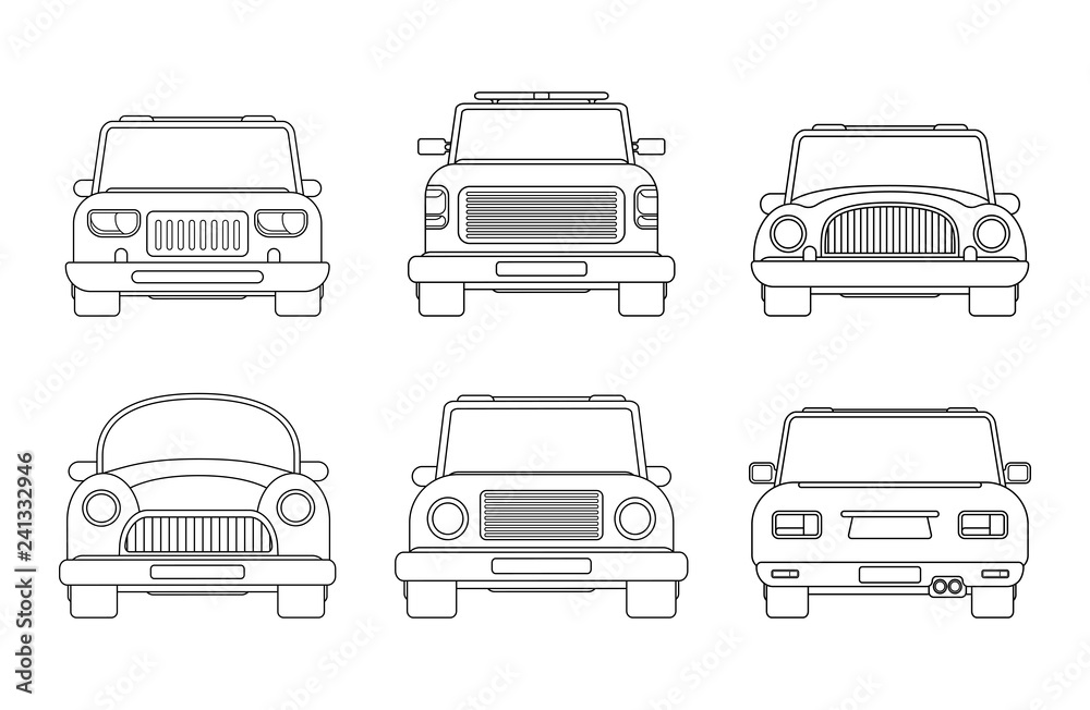 Set of different types of urban car. Front and back view vector ...
