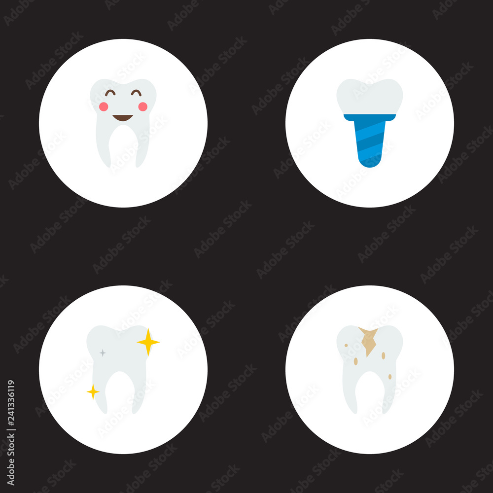 Set of tooth icons flat style symbols with healthy, implant, tooth and ...