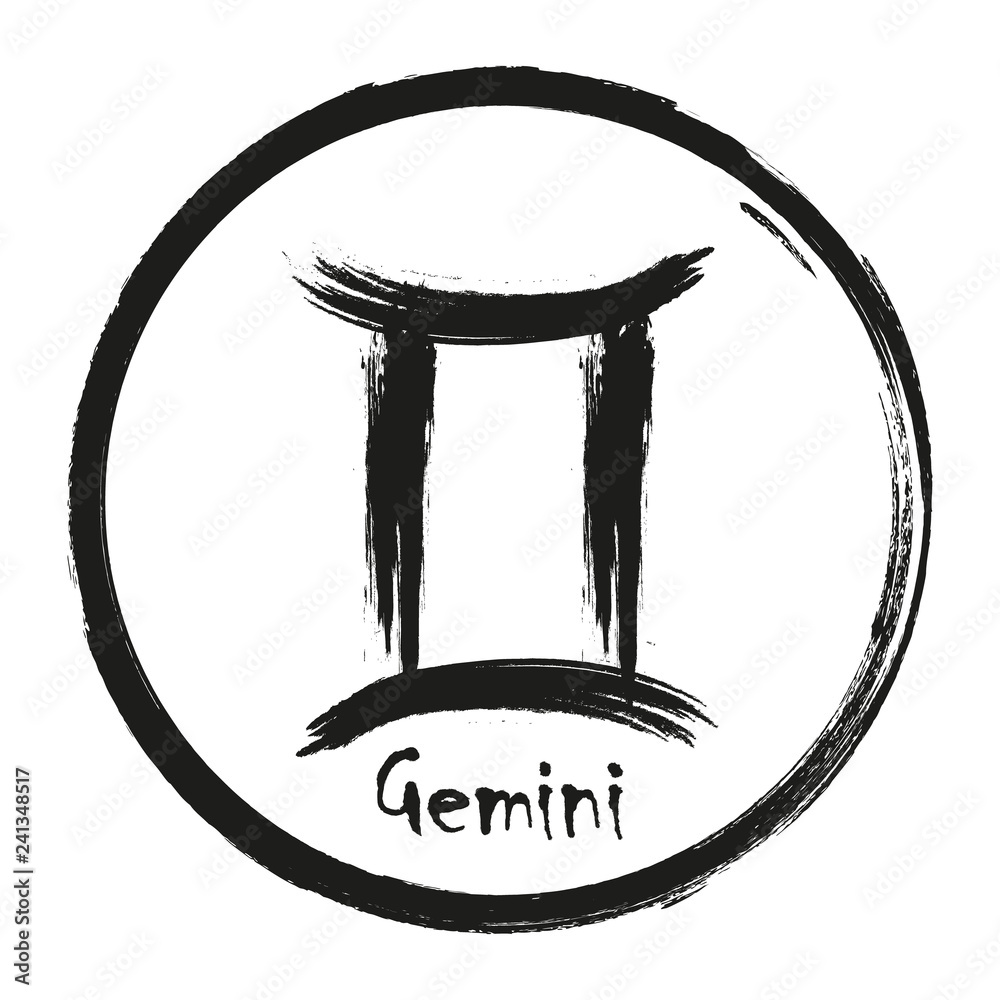 Zodiac sign Gemini isolated on white background. Brush hand drawn ...