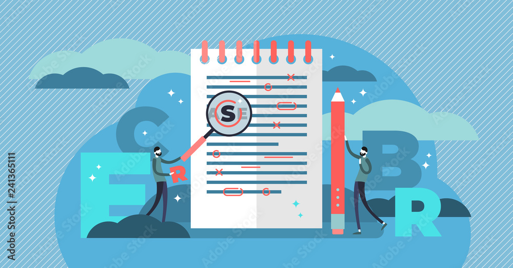 Proofreading vector illustration. Mini persons concept with grammar ...