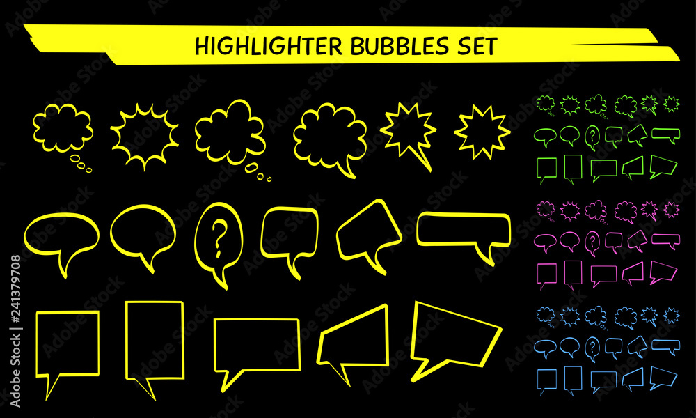 Speech bubble highlight marker set vector illustration. Neon colors ...