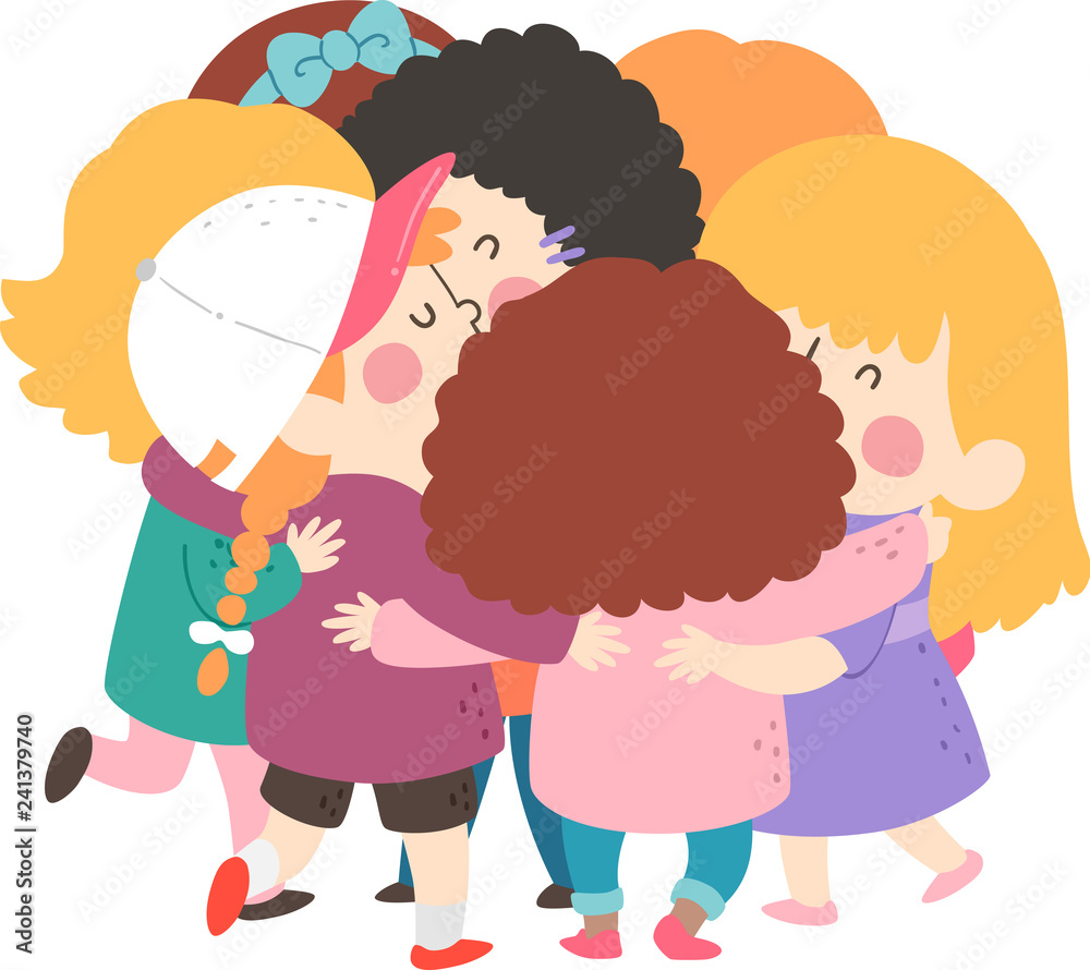 Kids Girls Group Hug Illustration Stock Vector | Adobe Stock