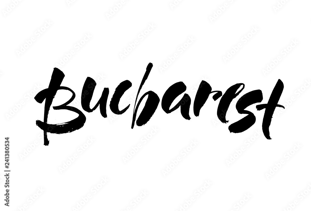 Bucharest, Romania. Capital city typography lettering design. Hand ...