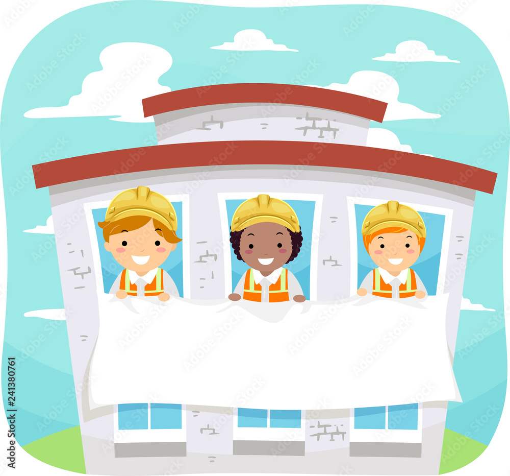 Stickman Kids Building Banner Illustration Stock Vector | Adobe Stock