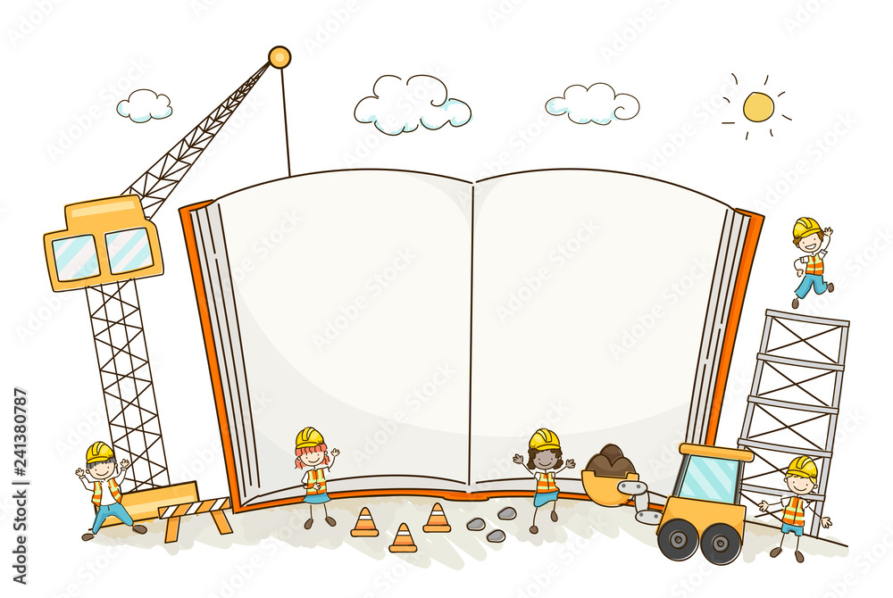 Stickman Kids Construction Book Illustration Stock Vector | Adobe Stock