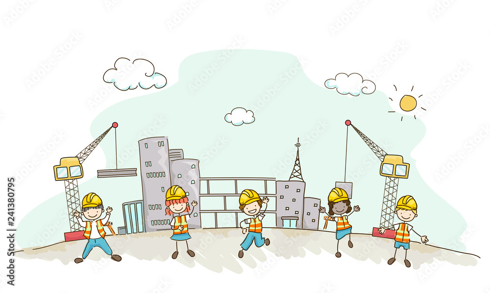 Stickman Kids Construction Buildings Illustration Stock Vector | Adobe ...