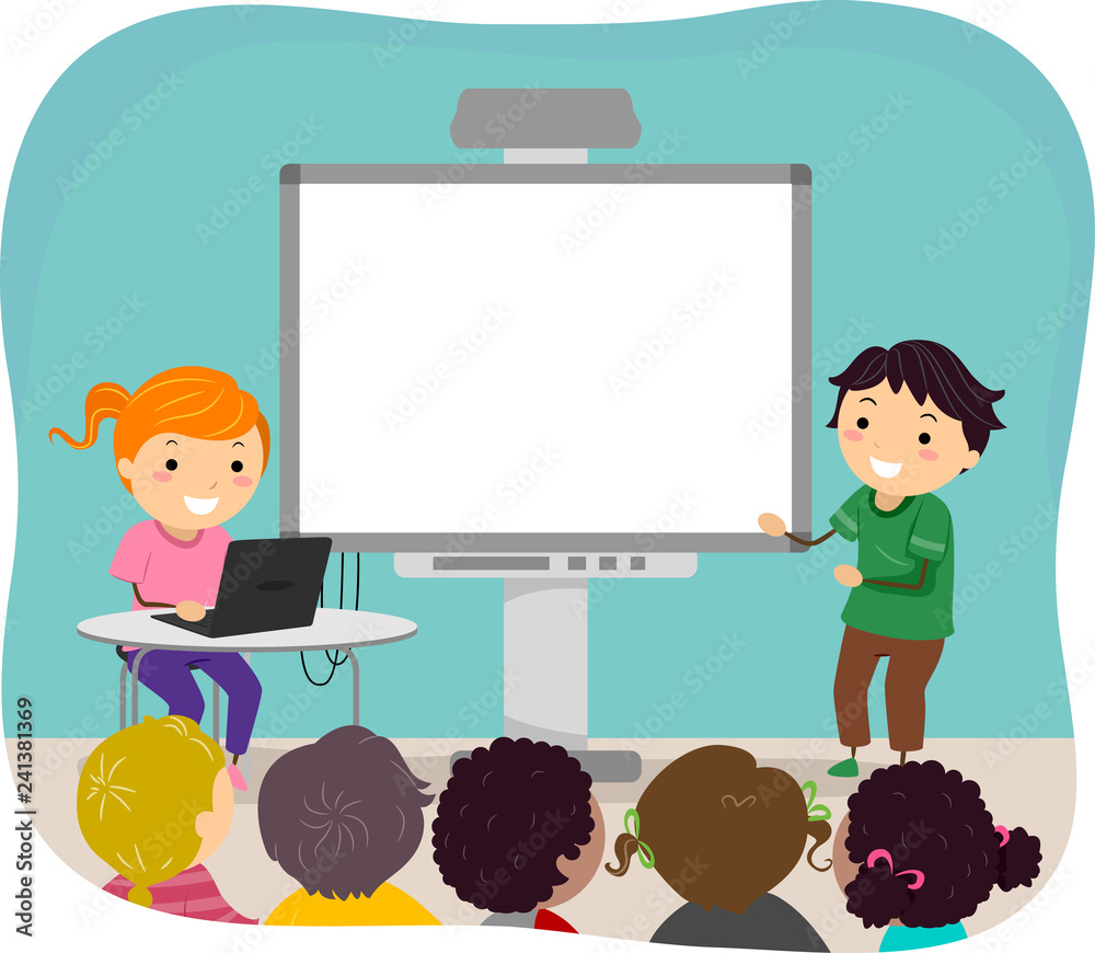 Stickman Kids Video Presentation Illustration Stock Vector | Adobe Stock