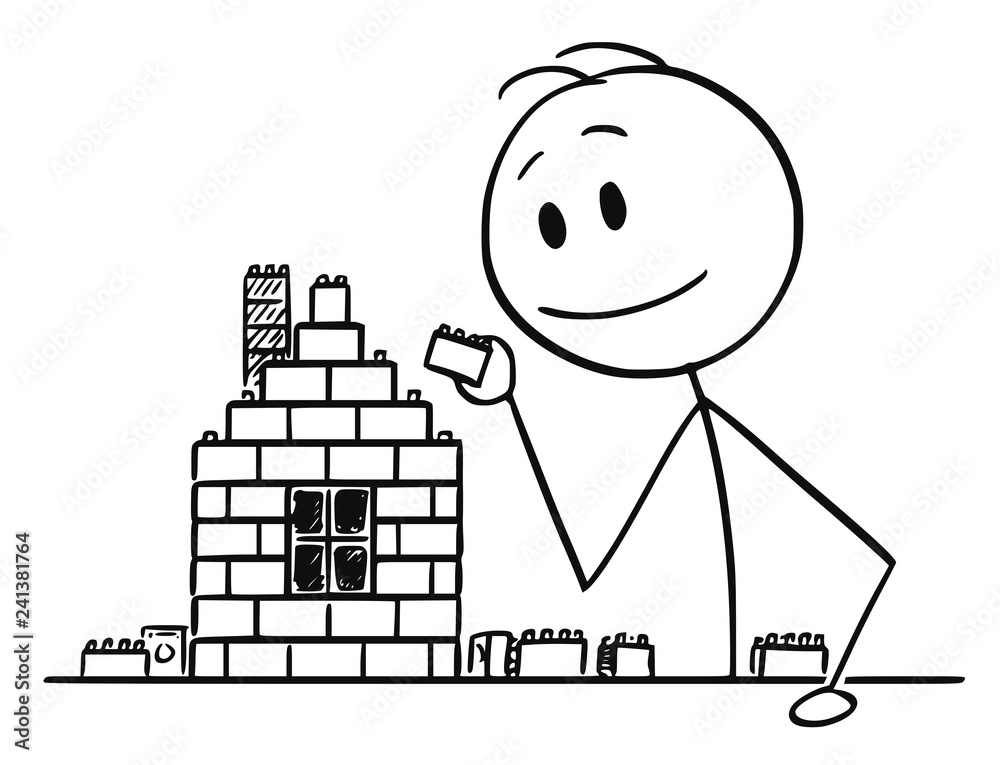 Cartoon stick drawing conceptual illustration of boy, man or ...