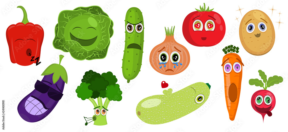 Funny cartoon vegetable characters. Vegetable emoticons. Pepper ...