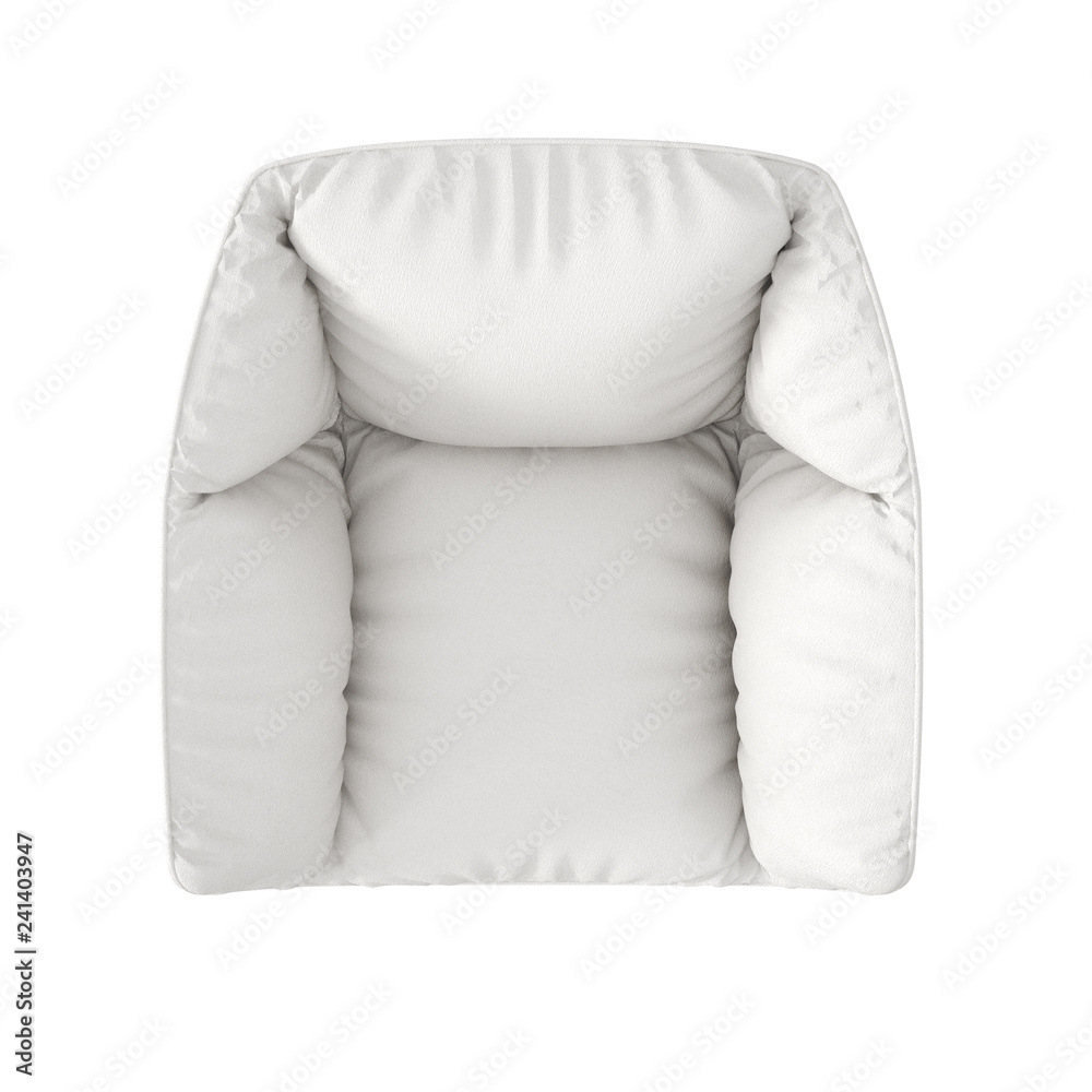 Single white fabric modern armchair isolated on white background, top ...