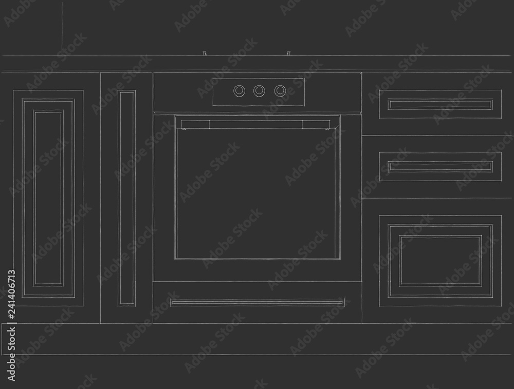 Front view of a built-in oven and framed cabinets kitchen facade ...