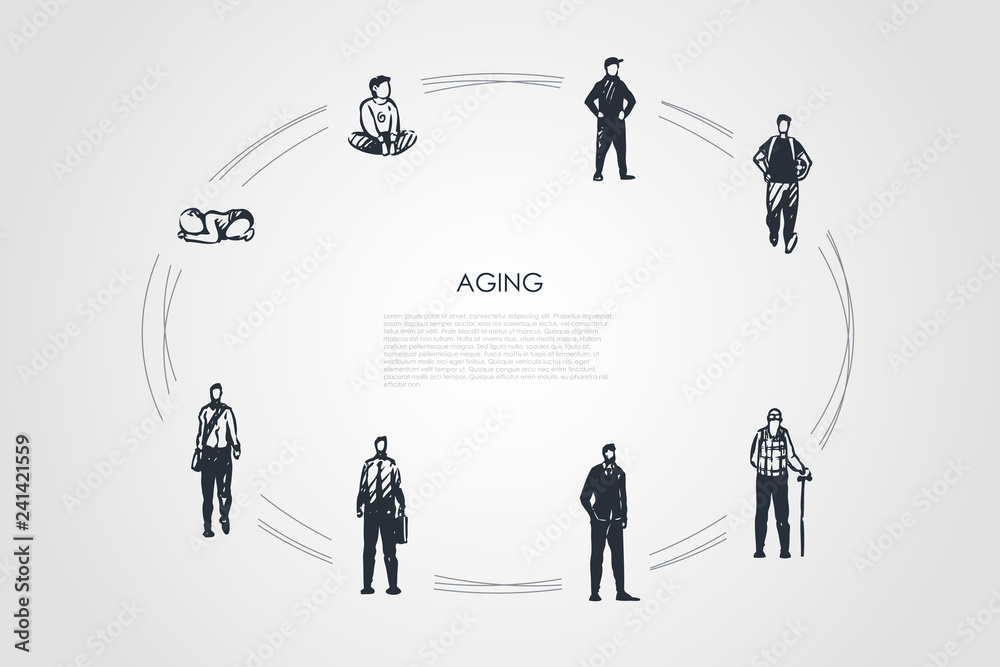 Aging - different stages of man age from infance, childhood boy to ...