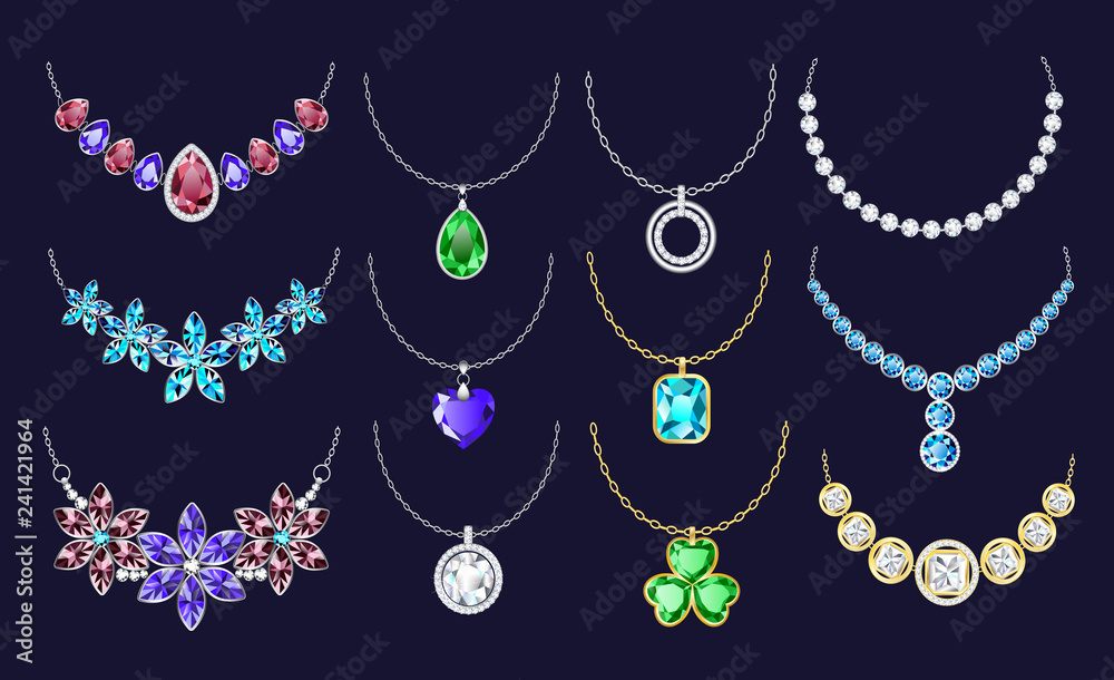 Necklace icon set. Realistic set of necklace vector icons for web ...