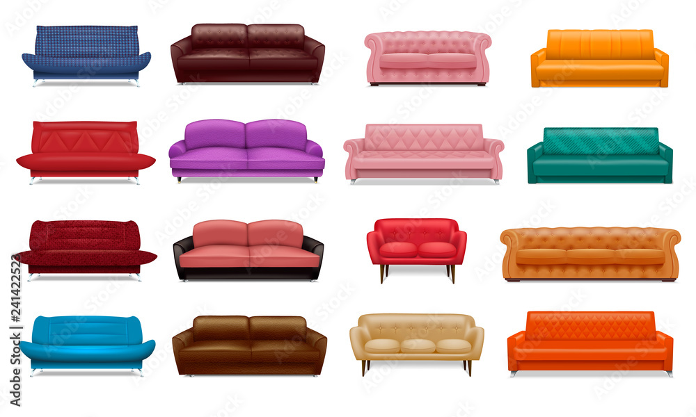 Sofa icon set. Realistic set of sofa vector icons for web design ...