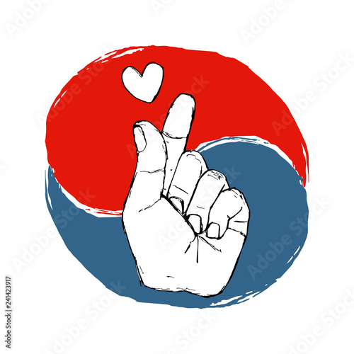 Korean fingers symbol - i love you. Hand drawn St. Valentine heart sign ...