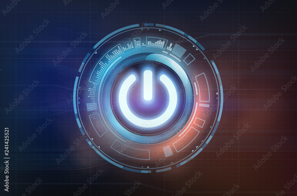 Power switch on button on the dashboard. Technological background Stock ...