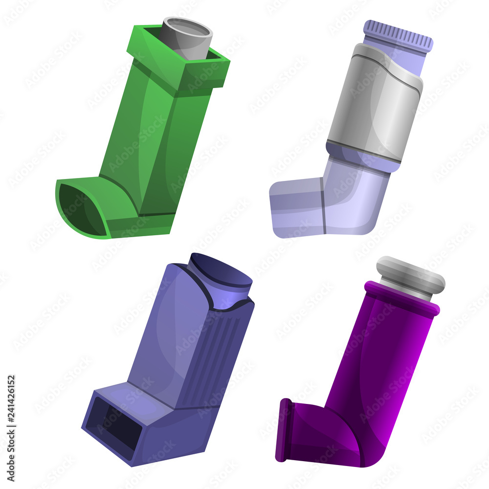 Inhaler icon set. Cartoon set of inhaler vector icons for web design ...