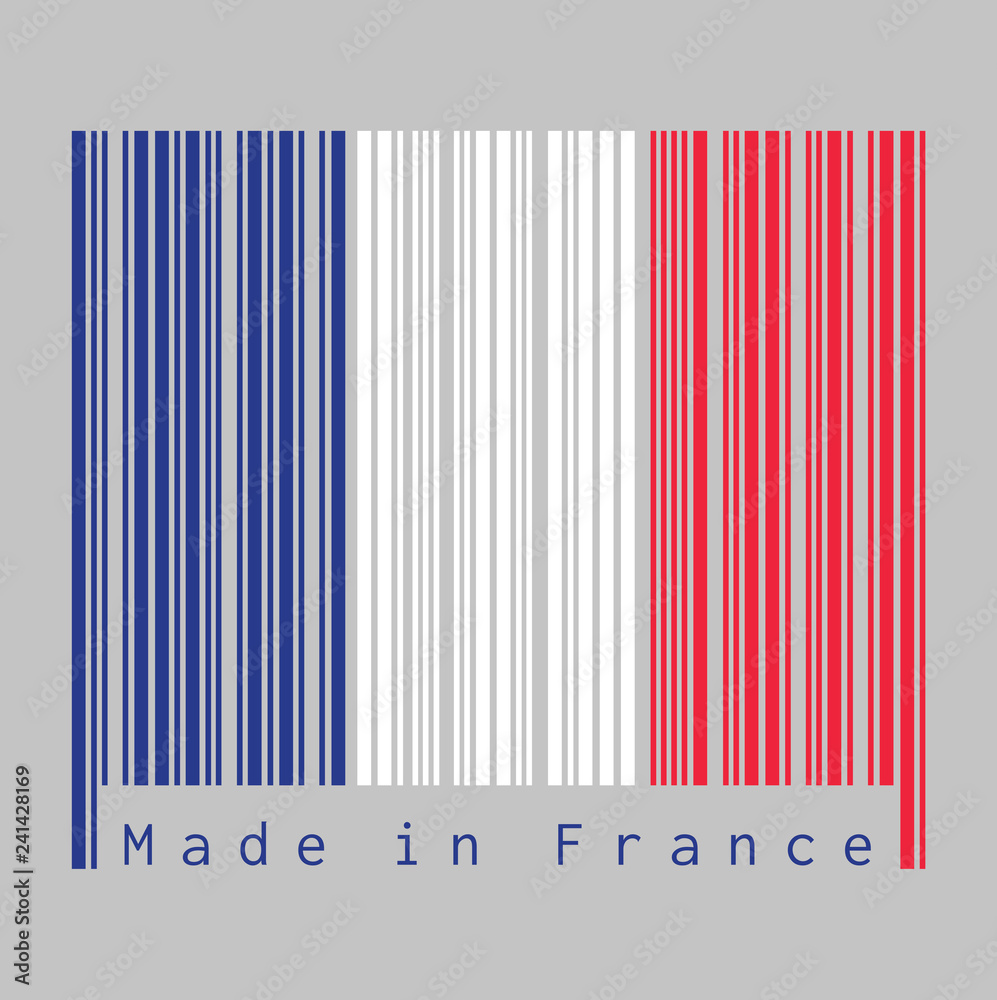 Barcode set the color of France flag, the blue white and red color on ...