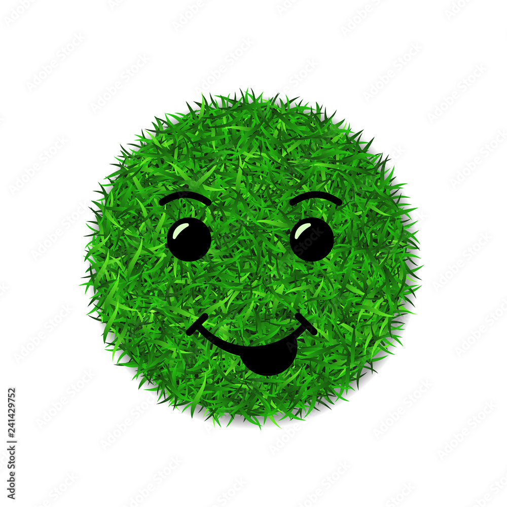 Green grass circle field 3D. Face smile. Smiley grassy icon, isolated ...