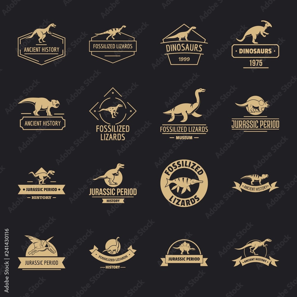 Dinosaur logo icons set. Simple illustration of 16 dinosaur logo vector ...