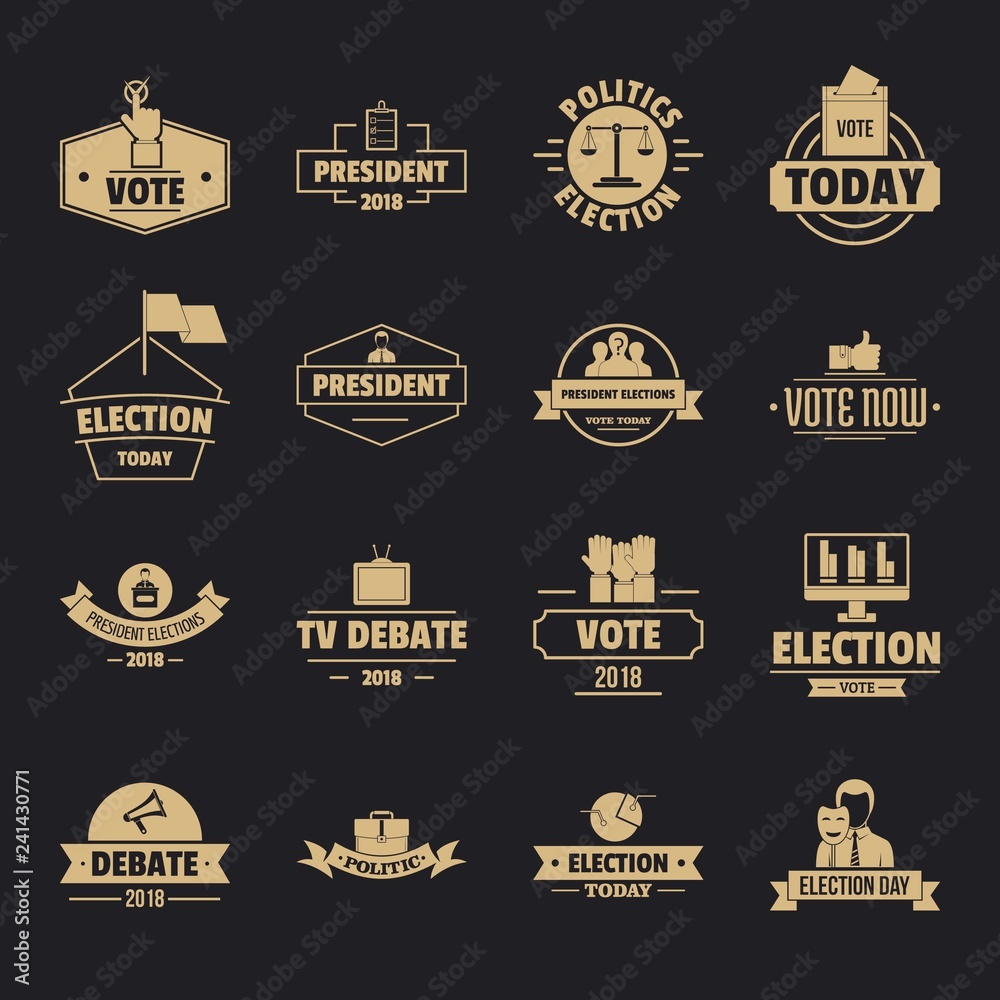 Election voting logo icons set. Simple illustration of 16 election ...