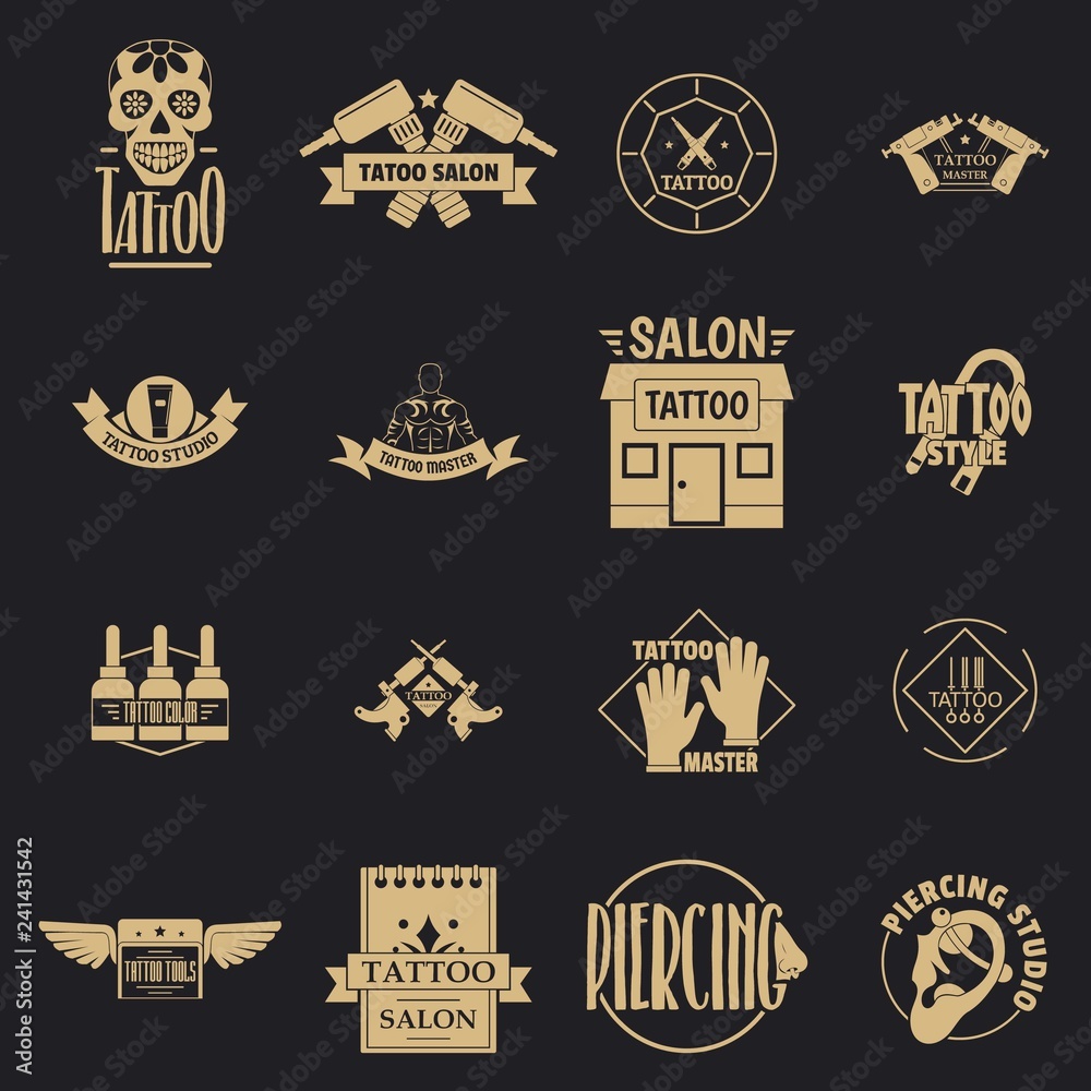 Tattoo logo icons set. Simple illustration of 16 tattoo logo vector ...