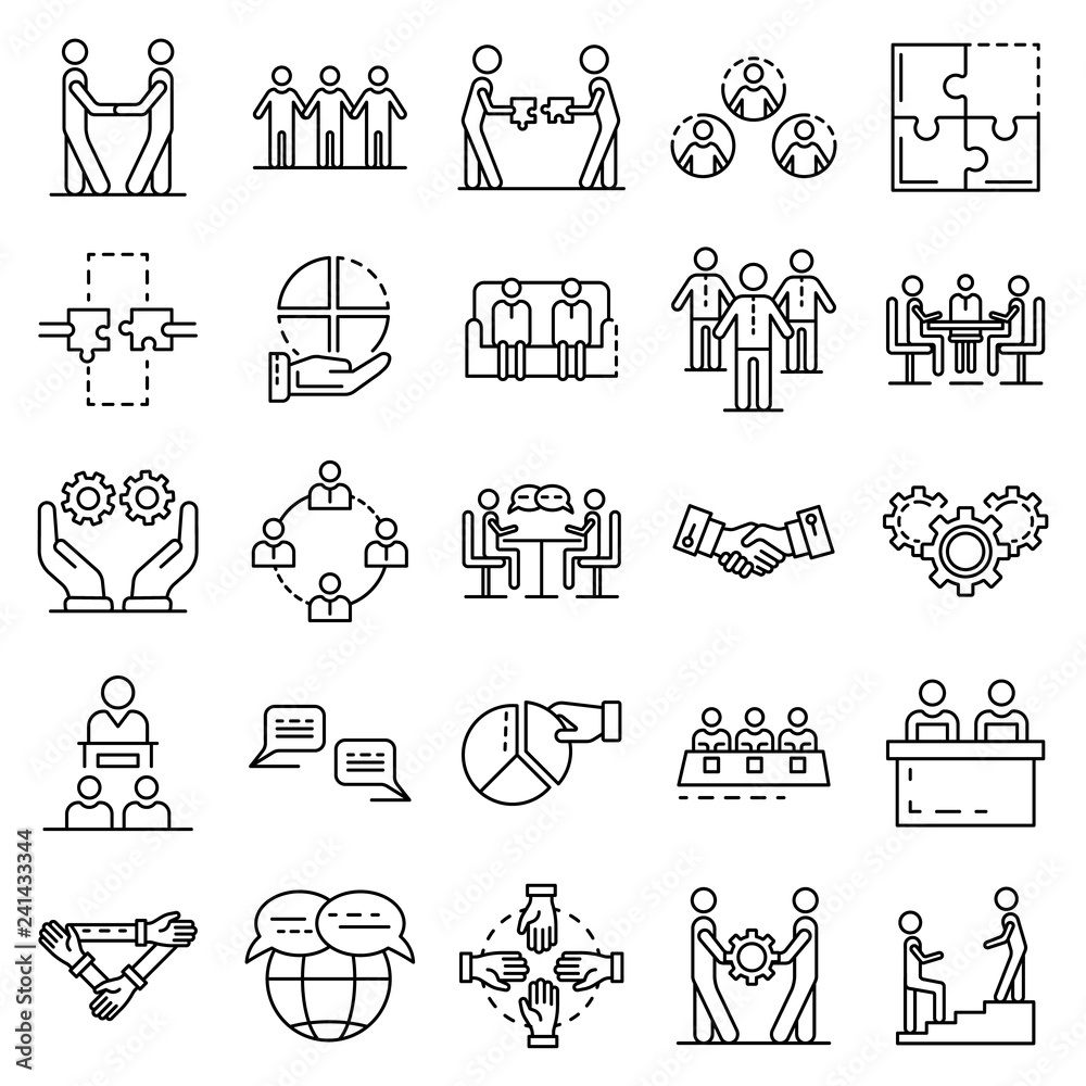 Cohesion icon set. Outline set of cohesion vector icons for web design ...