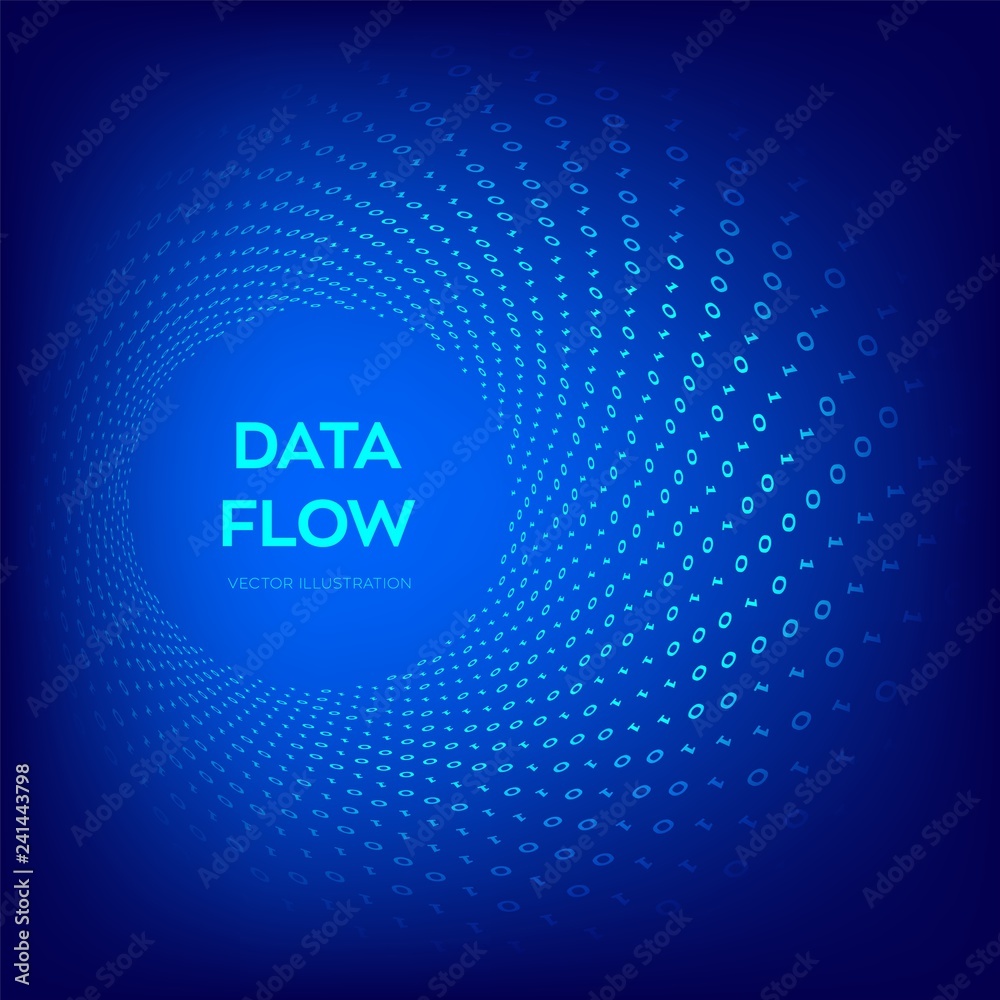 Data Flow Digital Code Binary Data Flow Big Data Virtual Tunnel Warp Coding Programming Or