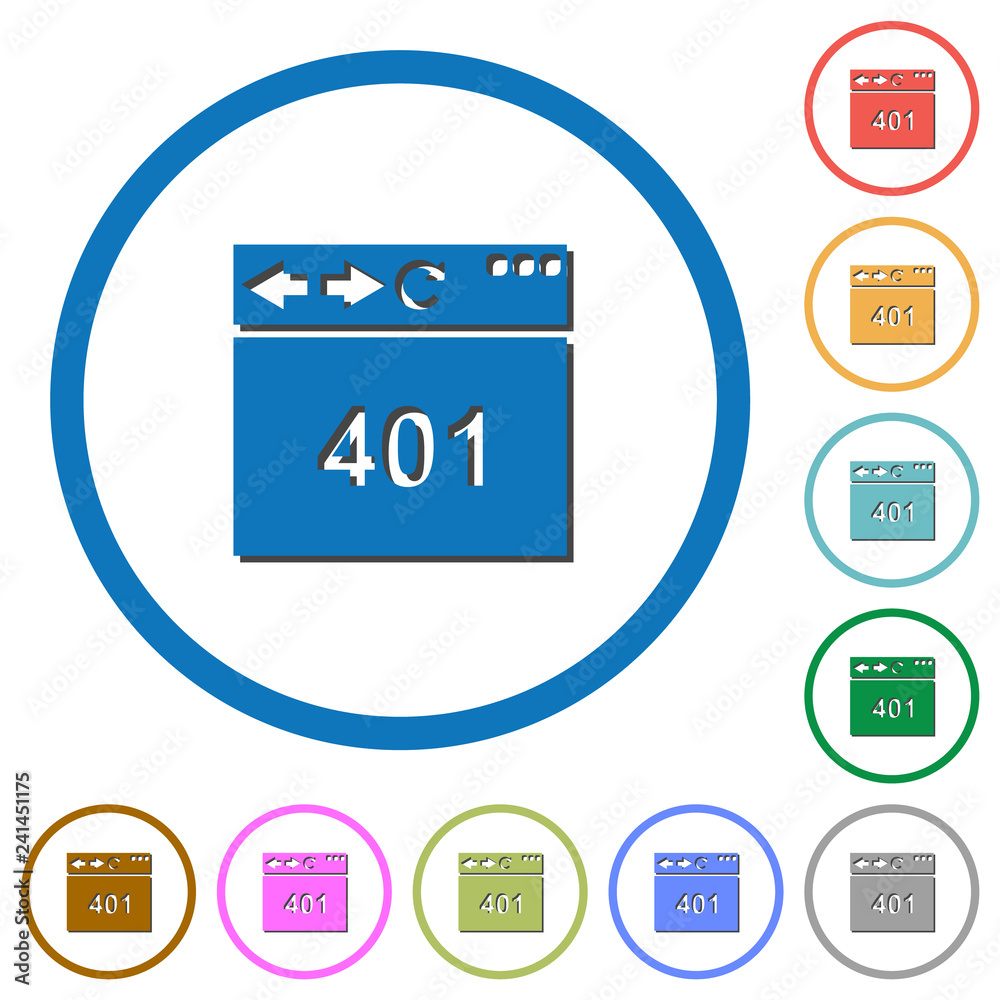 Browser 401 Unauthorized icons with shadows and outlines Stock ...