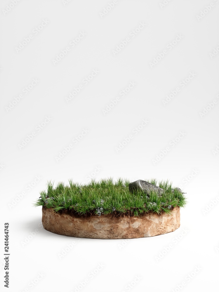 3D Illustration round soil ground cross section with earth land and ...