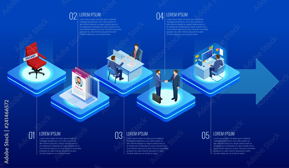 Isometric Online job search and human resource concept. Infographics of ...