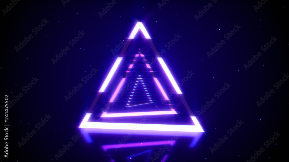 Rotations of a shining neon triangle in modern fluorescent lighting ...