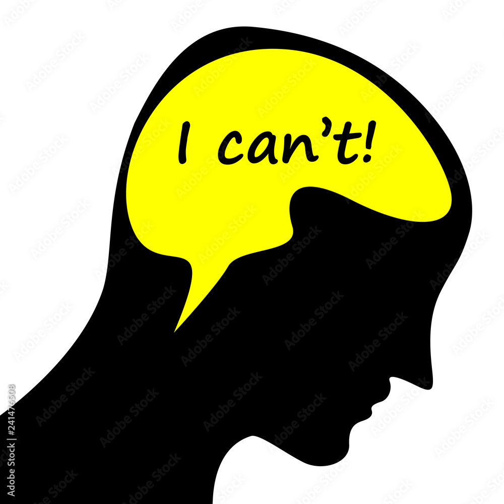 Thinking "I can't!" - symbol for depression and negative thinking ...