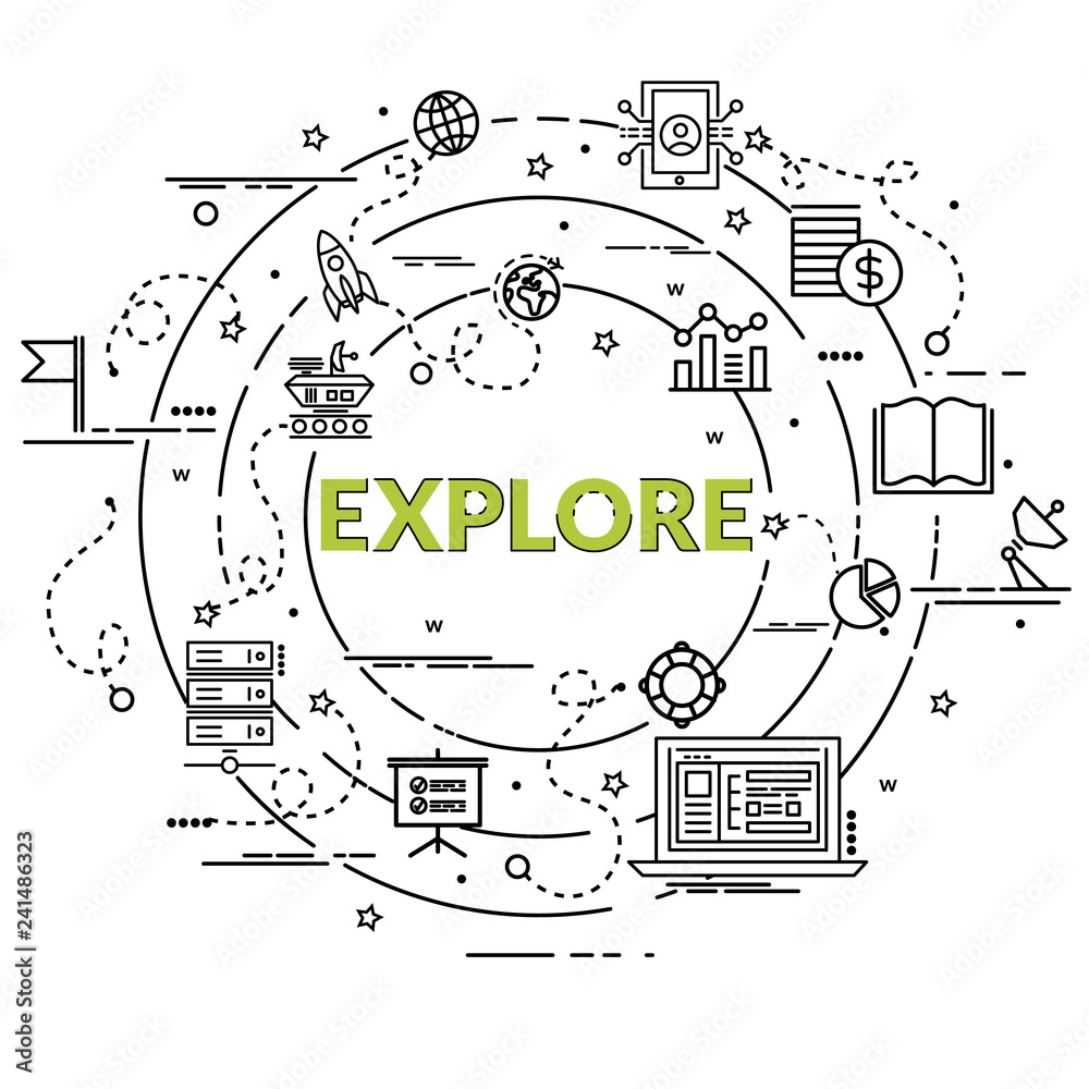 Flat colorful design concept for Explore. Infographic idea of making ...
