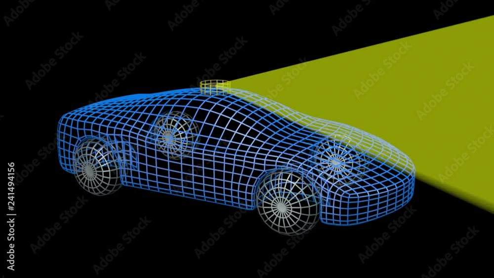 Autonomous wireframe self driving car with lidar scan signal. 3d ...