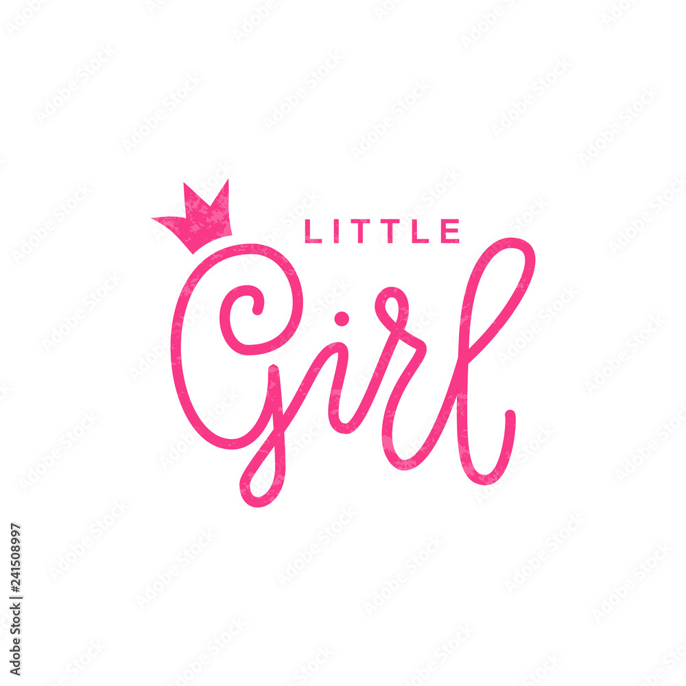 Modern calligraphy lettering of Little Girl in pink decorated with ...