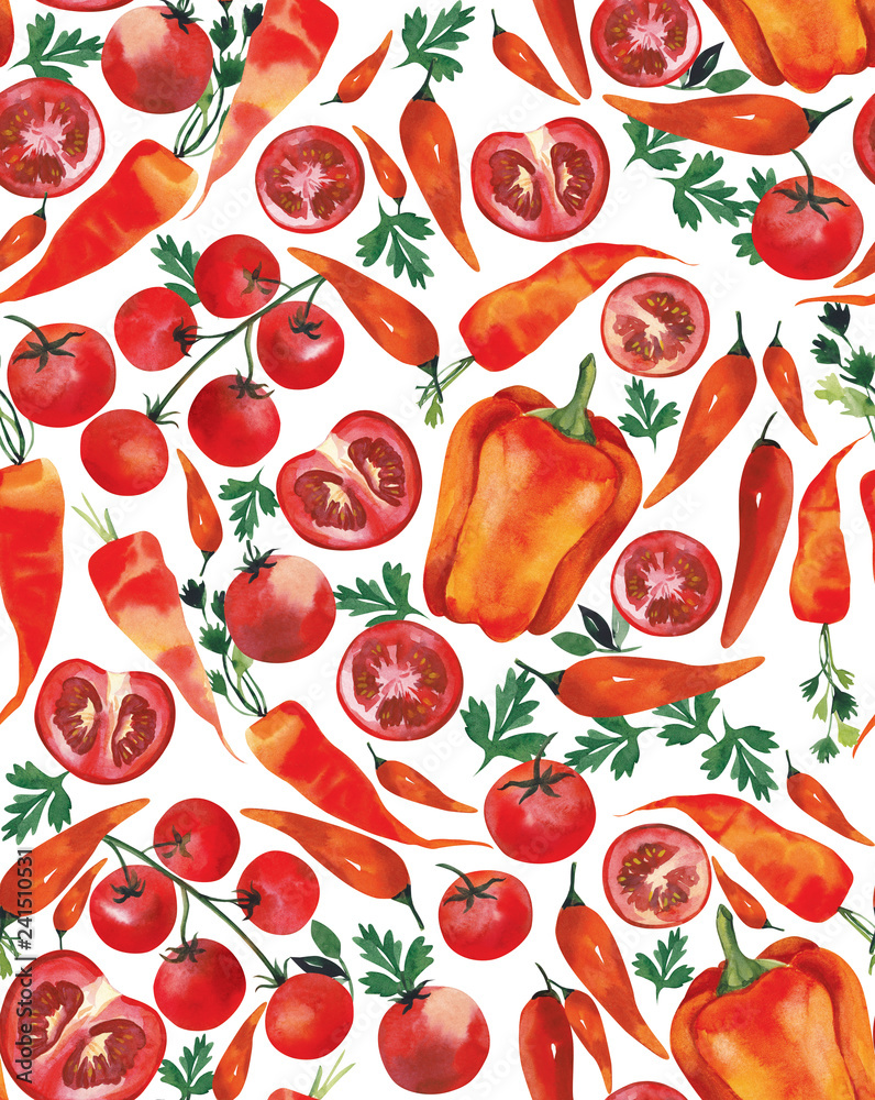 Bright pattern of red vegetables on a white background, consisting of ...