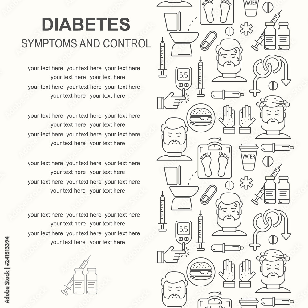 Diabetes vector linear background with place for text. Diabetic therapy ...