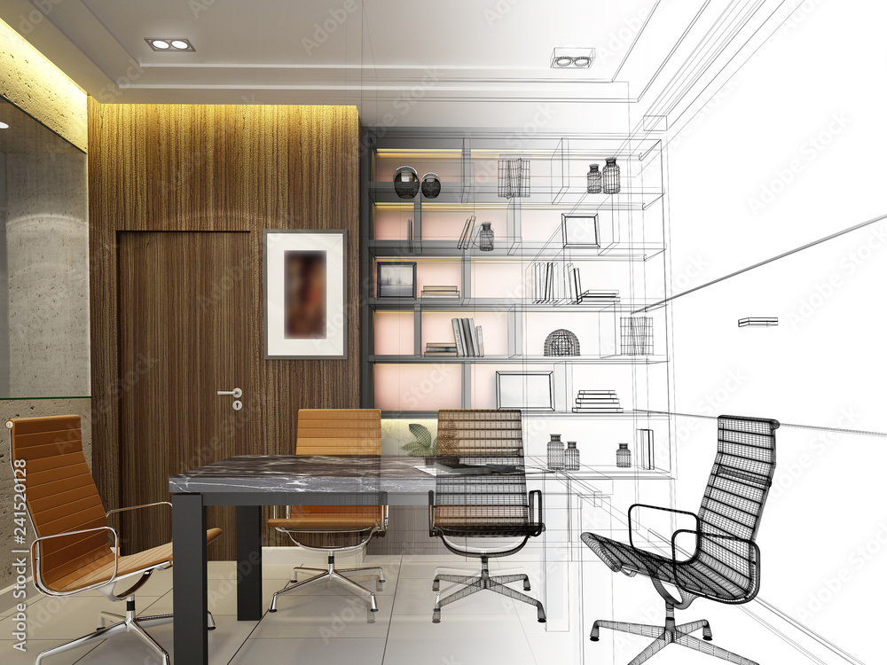 sketch design of interior conference room, 3d rendering Stock ...