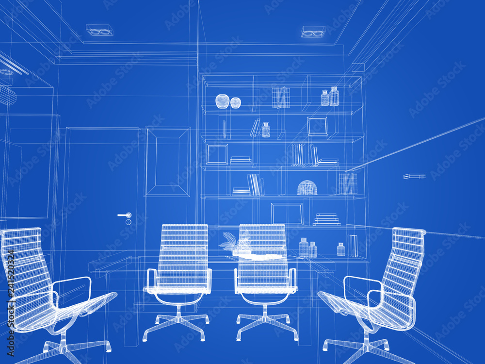 sketch design of interior conference room, 3d rendering Stock ...