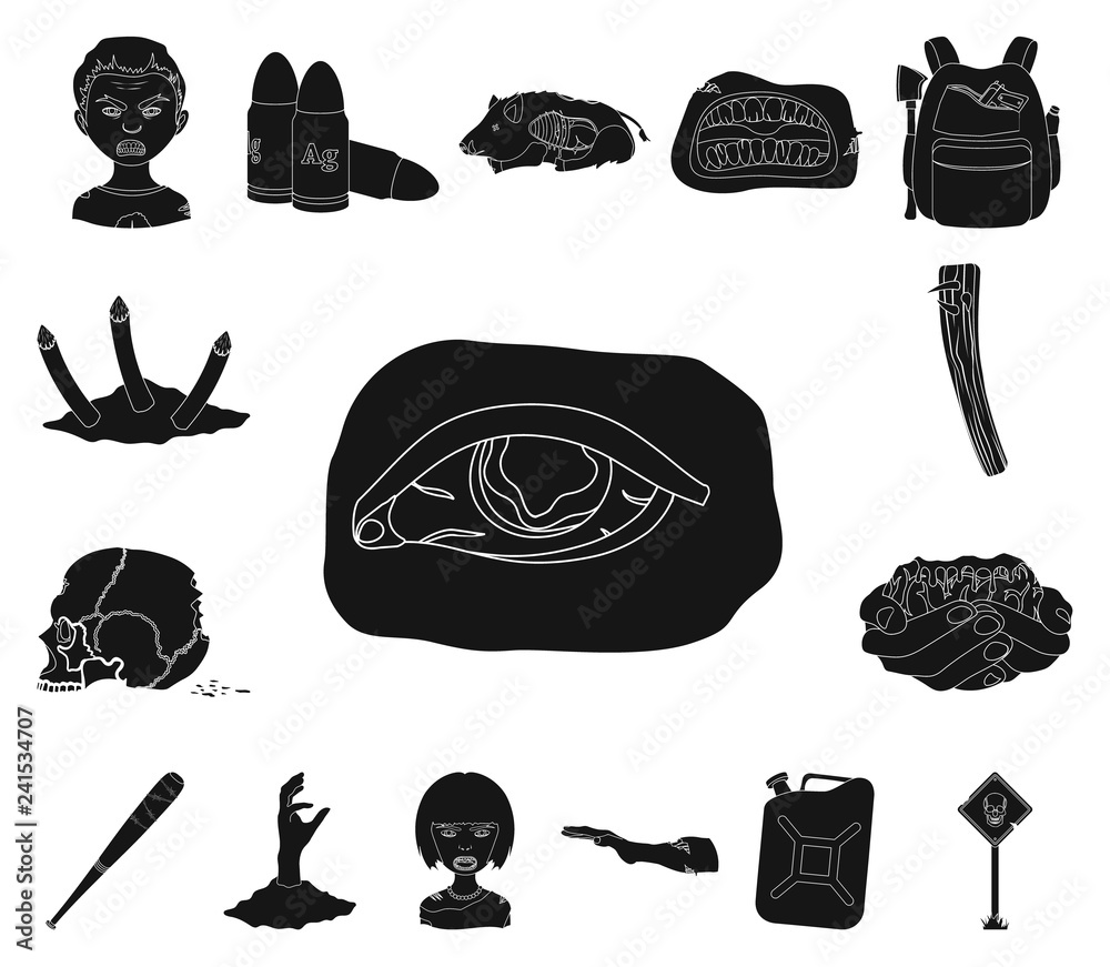 Zombies and Attributes black icons in set collection for design. Dead ...