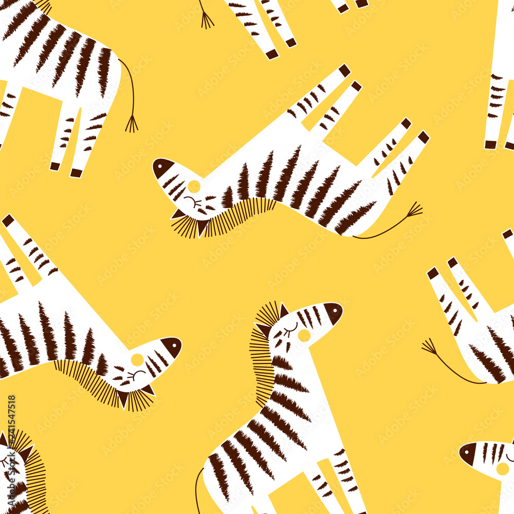 zebra seamless pattern on yellow background, summer kids and nursery ...