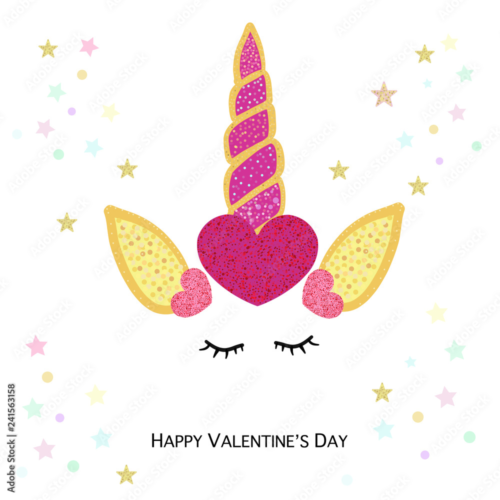 Magical unicorn valentine's day. Happy Valentine's day greeting card ...