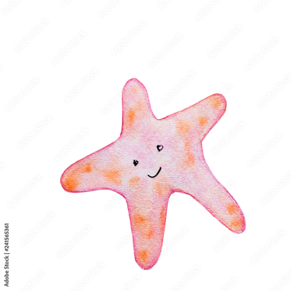 Funny Hand drawn watercolor sea star Stock Illustration | Adobe Stock
