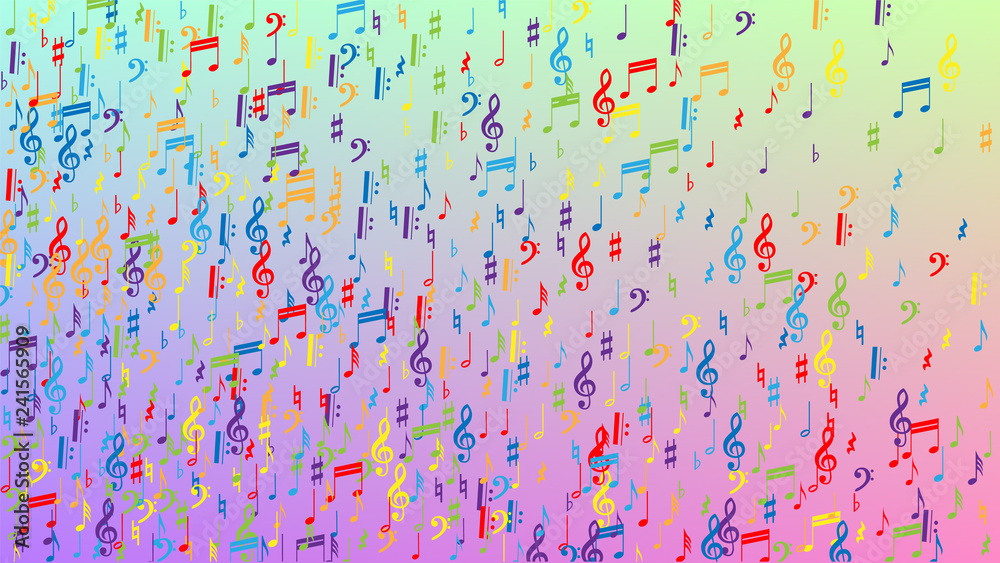 Disco Background. Colorful Musical Notes Symbol Falling on Hologram ...