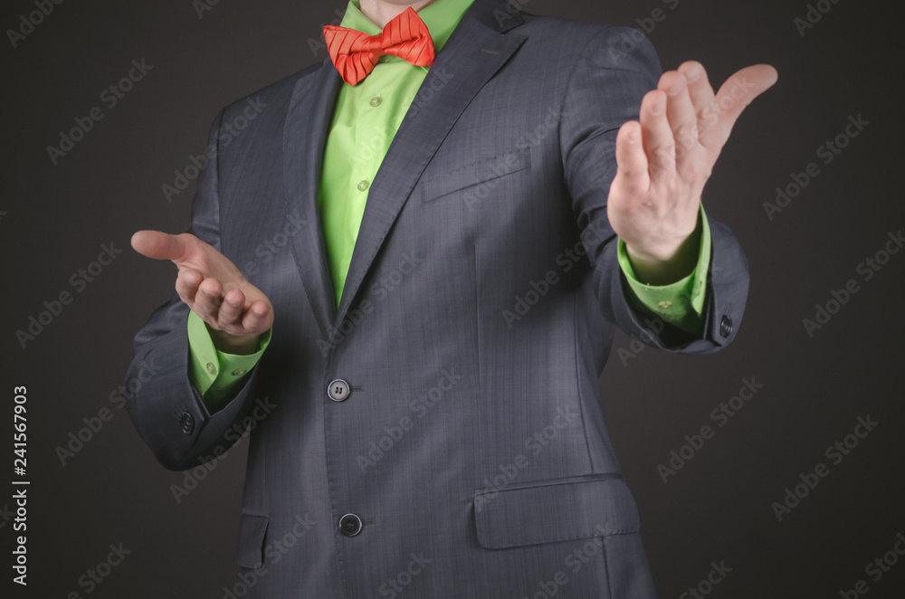 The presenter is giving an introduction on a black background. Stock ...