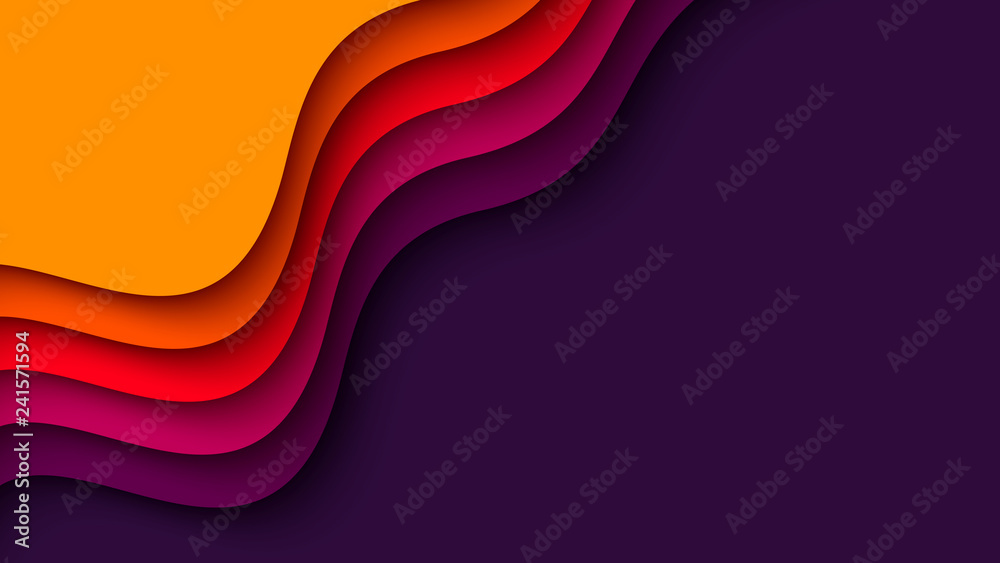 3d paper cut style background. Shapes with shadow in orange, red ...