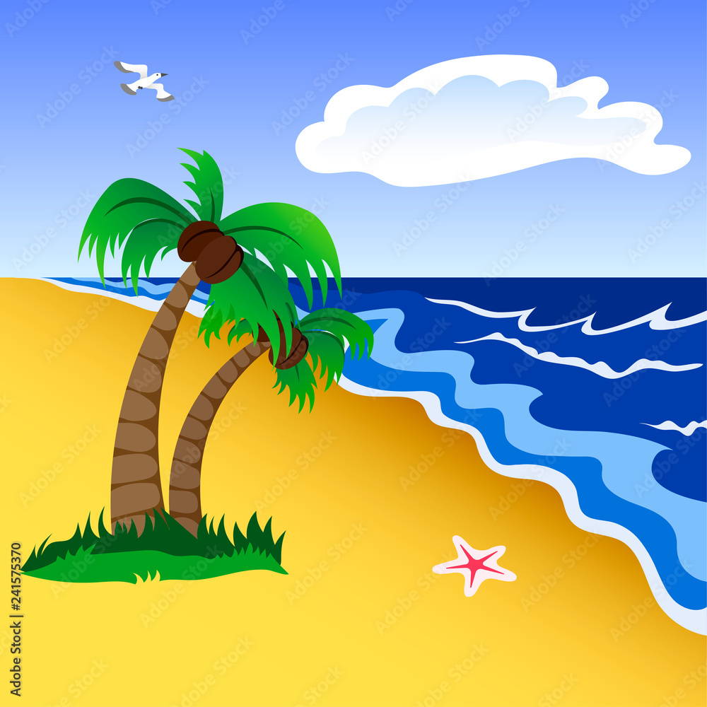 Vector illustration of a tropical beach scene. Stock Vector | Adobe Stock