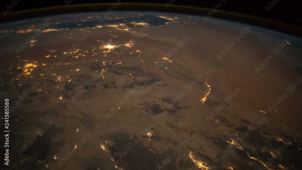 Time lapse of the planet earth from SIS. City lights at night. Elements ...